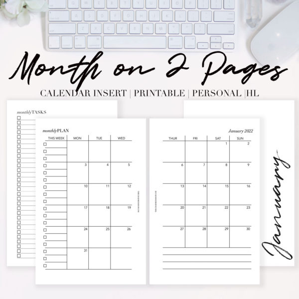 2022 Month on Two Pages Calendar {Printable PDF} - The Charmed Shop