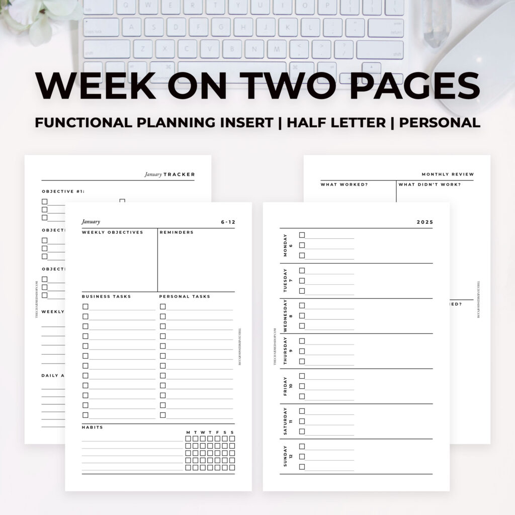 2025 Horizontal Week on Two Pages Agenda {Printable PDF} - The Charmed Shop